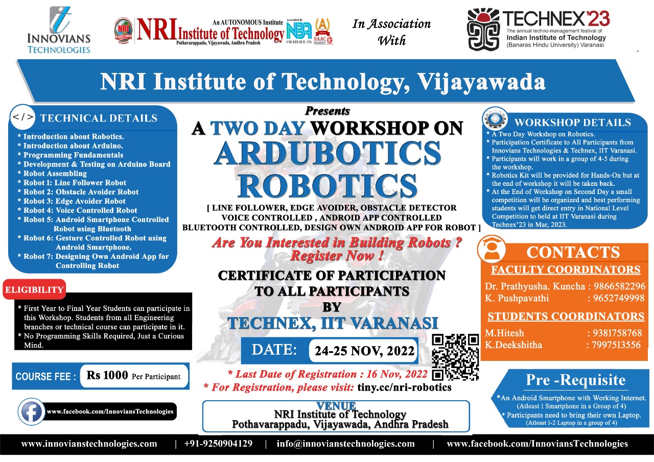 A TWO-DAY WORKSHOP ON ARDUBOTICS ROBOTICS FROM 24-25 NOV,2022